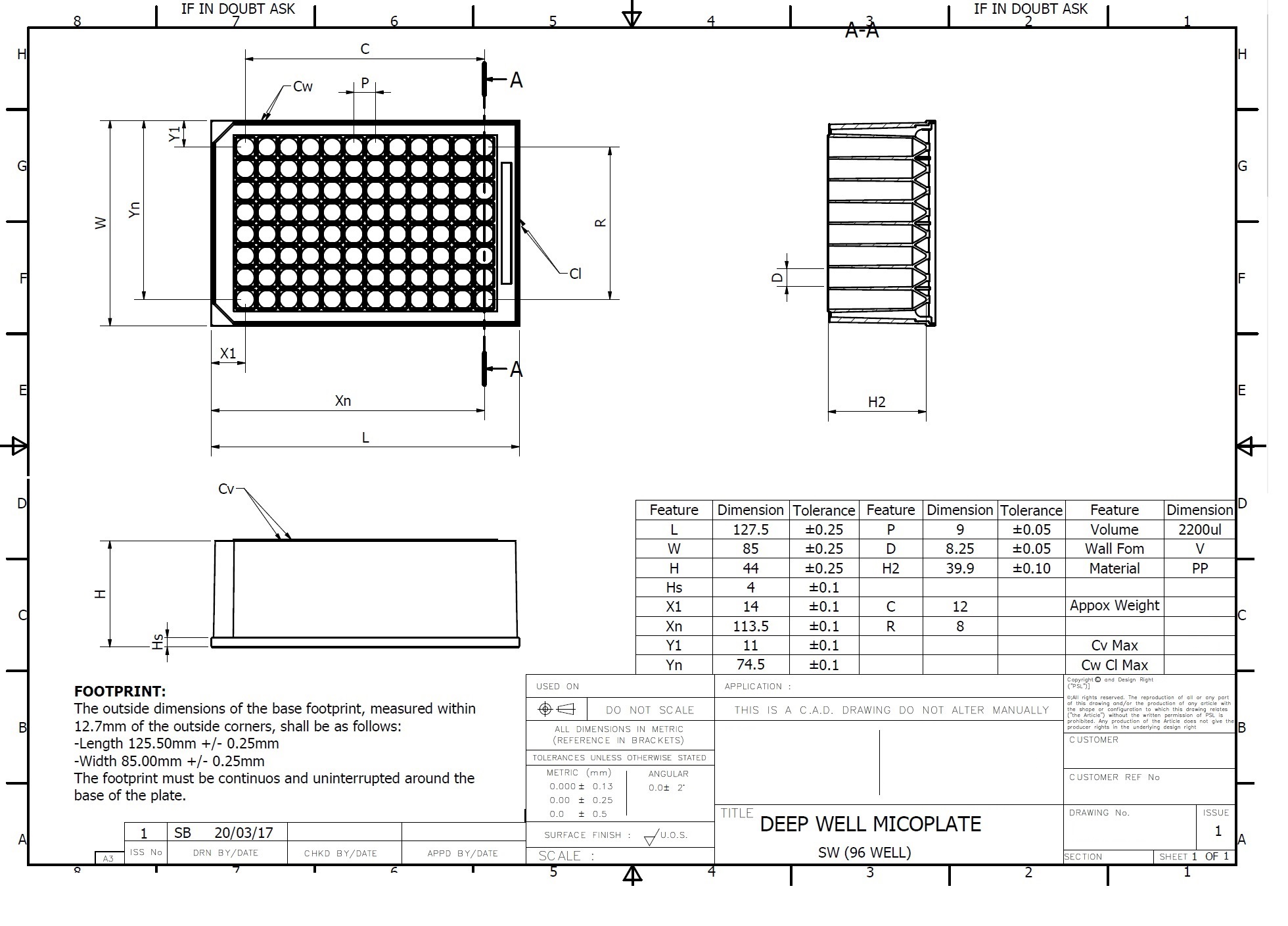 96 Well Square 2 ml PP Deep Well Plate - Porvair Sciences
