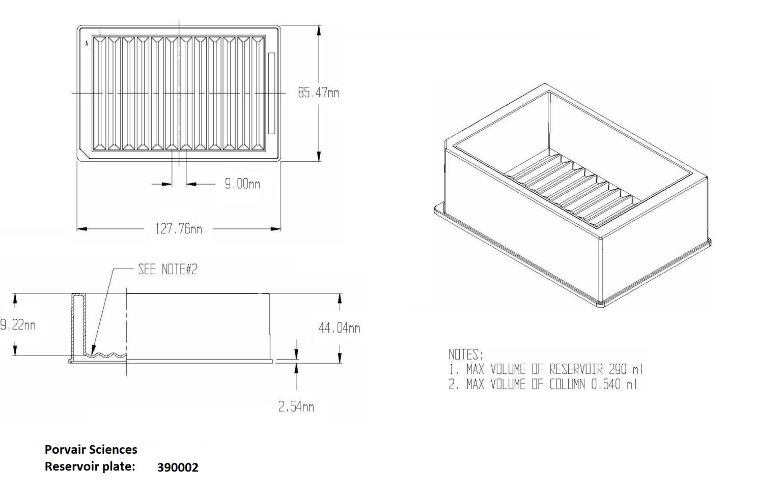 290 ml Reservoir plate: 12 Column V bottom - Porvair Sciences