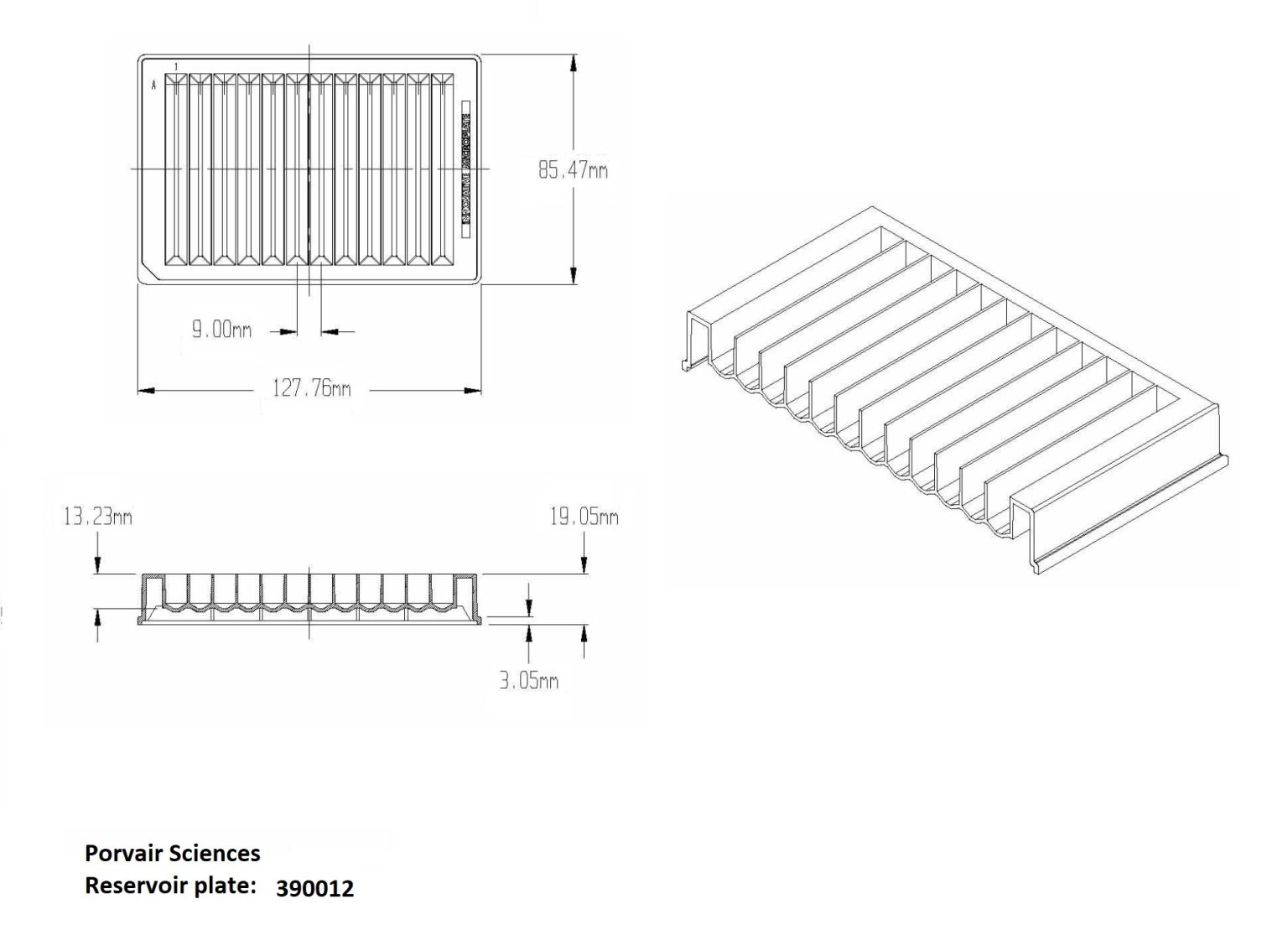 84 ml Reservoir plate: 12 compartment V bottom - Porvair Sciences